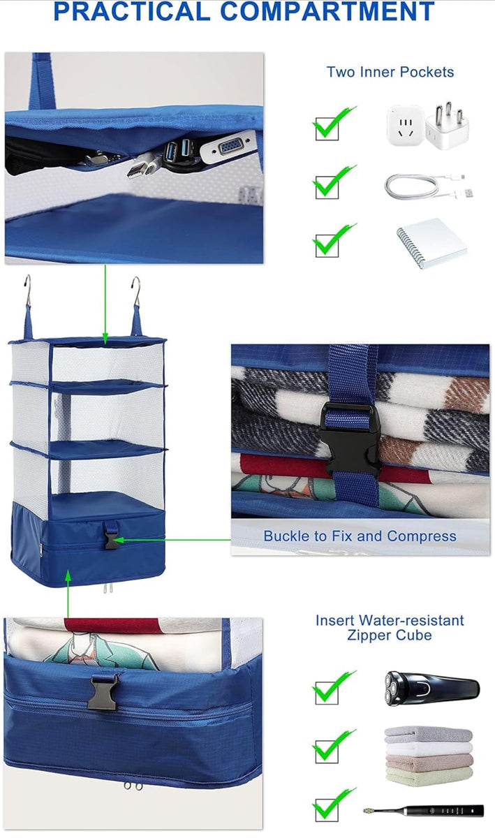 Hanging Packing Cubes Portable Closet Shelves Travel Collapsible Compr ...